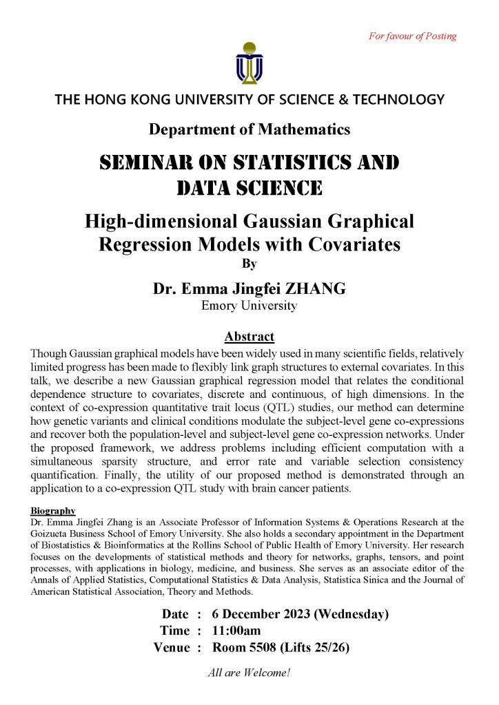 Department of Mathematics - Seminar on Statistics and Data Science - High-dimensional Gaussian ...